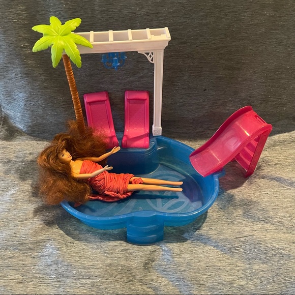 Mattel | Toys | Barbie Doll Swimming Pool With Slide Lounge Chairs Palm ...